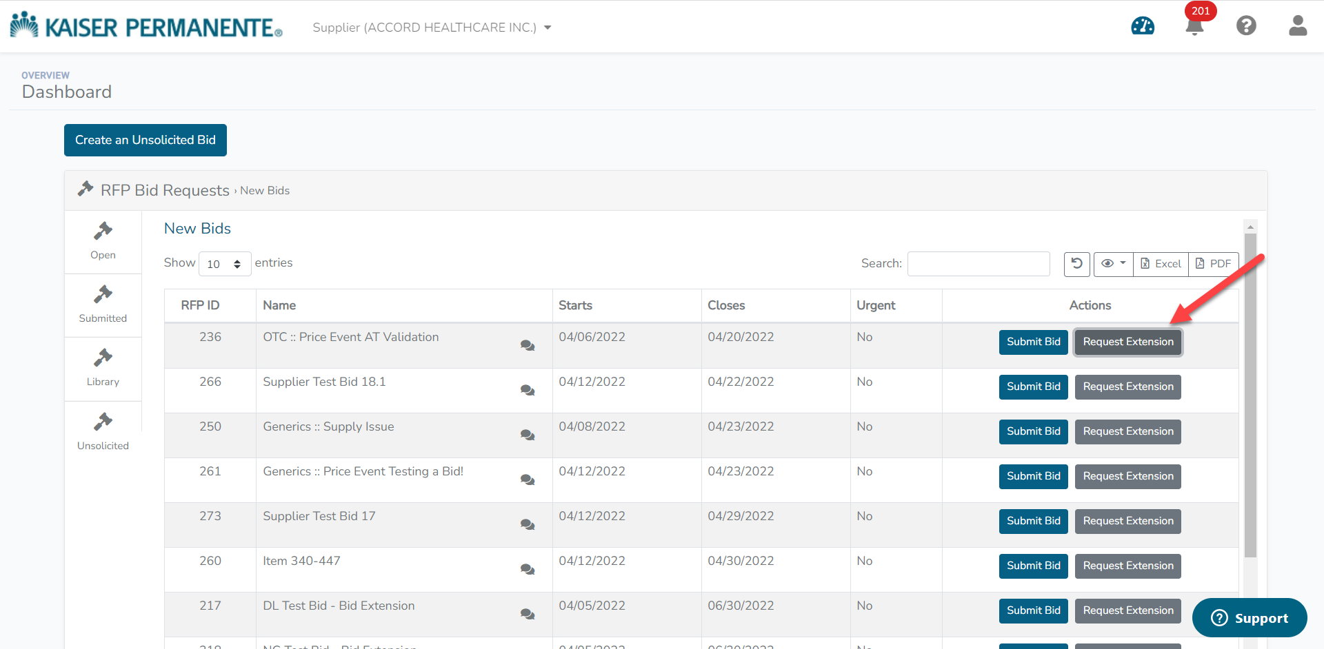 How to Request a Bid Extension – KP Bid Connect