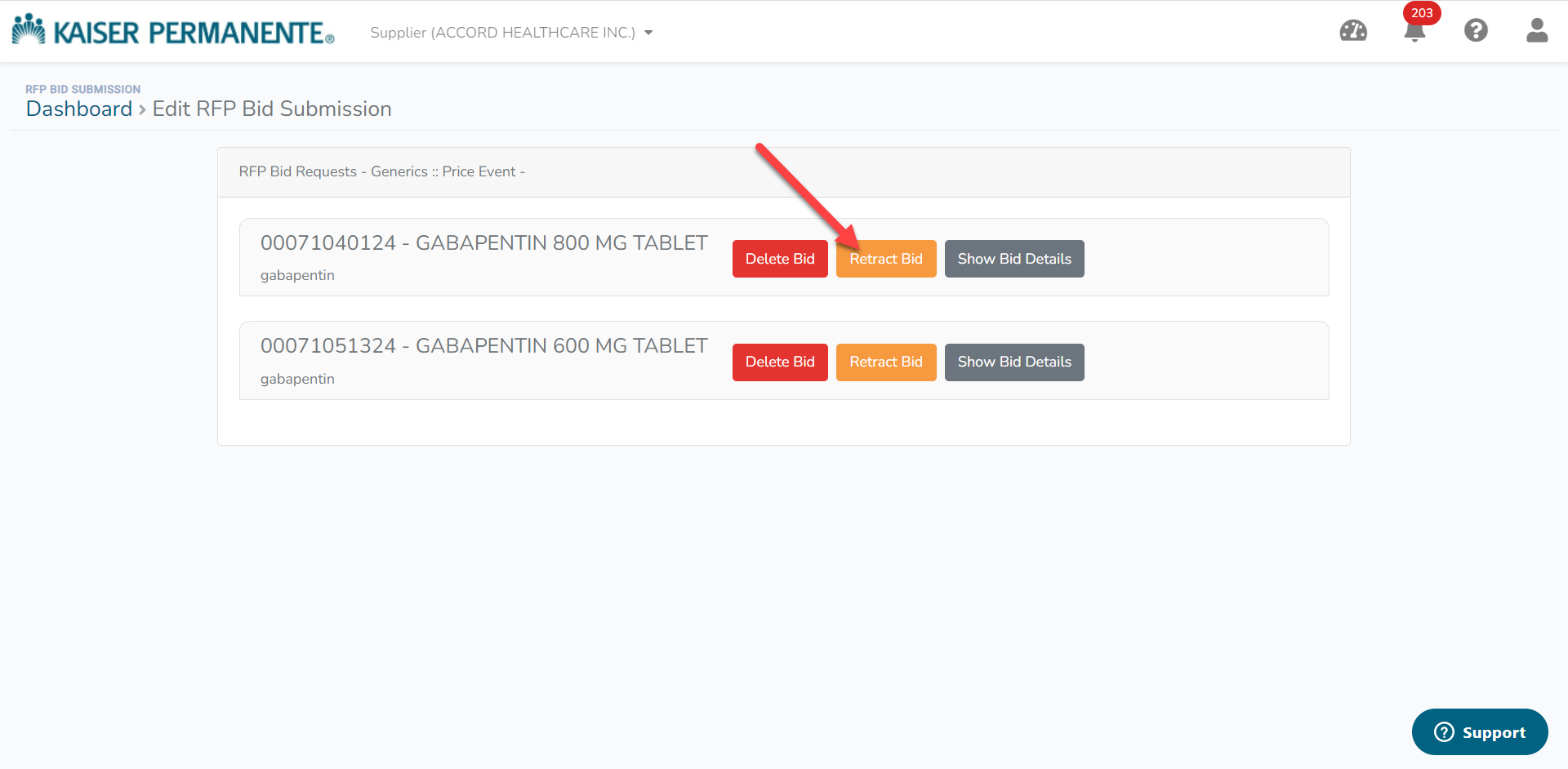 How to Retract a Submitted Bid – KP Bid Connect